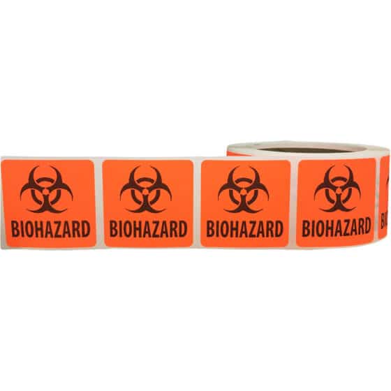 Fluorescent Red Biohazard Warning Labels | InStockLabels.com