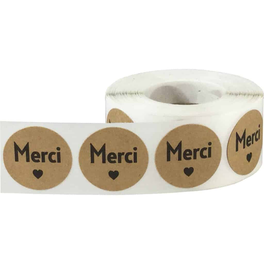 French Brown Kraft Thank You Stickers 1" | InStockLabels.com