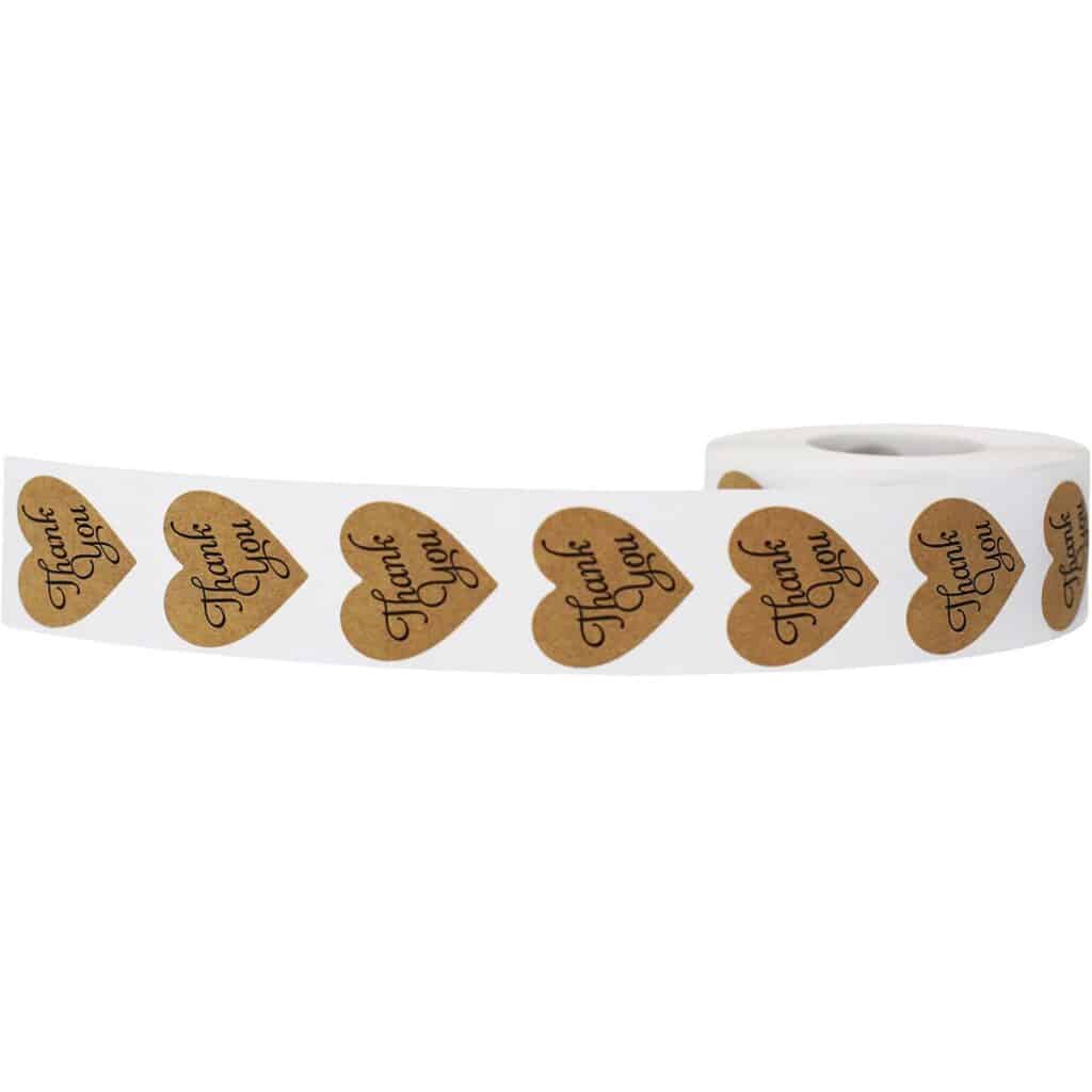 Natural Brown Kraft Thank You Heart Stickers | 1" Hearts ...
