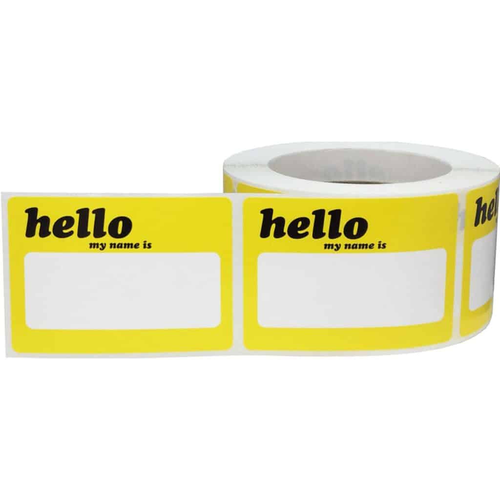 Yellow Visitor Stickers that say Hello My Name Is | InStockLabels.com