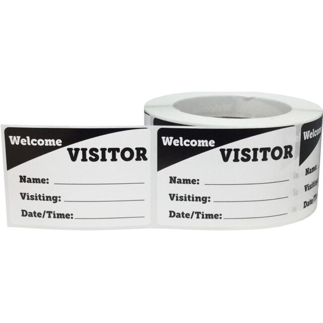 Welcome Visitor Stickers in Black | InStockLabels.com
