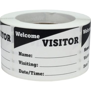 Welcome Visitor Stickers in Black | InStockLabels.com