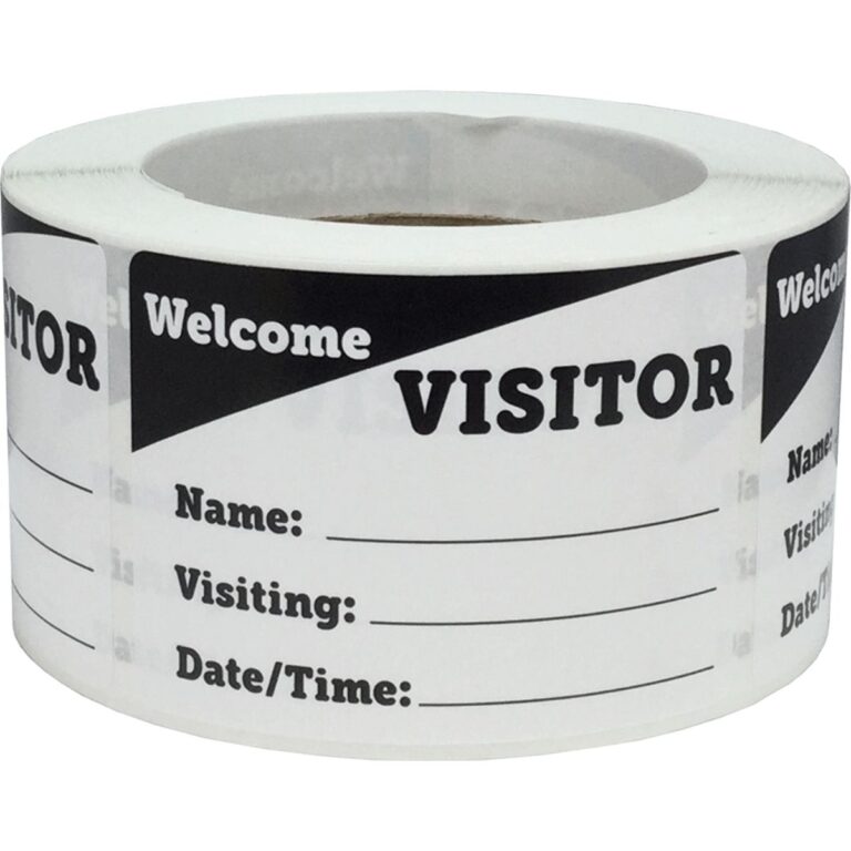 Welcome Visitor Stickers in Black | InStockLabels.com