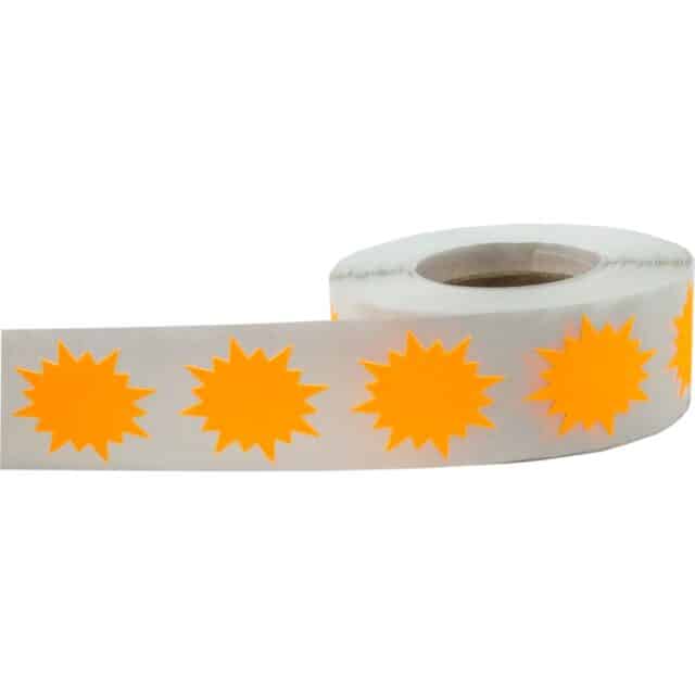Fluorescent Orange Burst Shape Labels 1" | InstockLabels.com