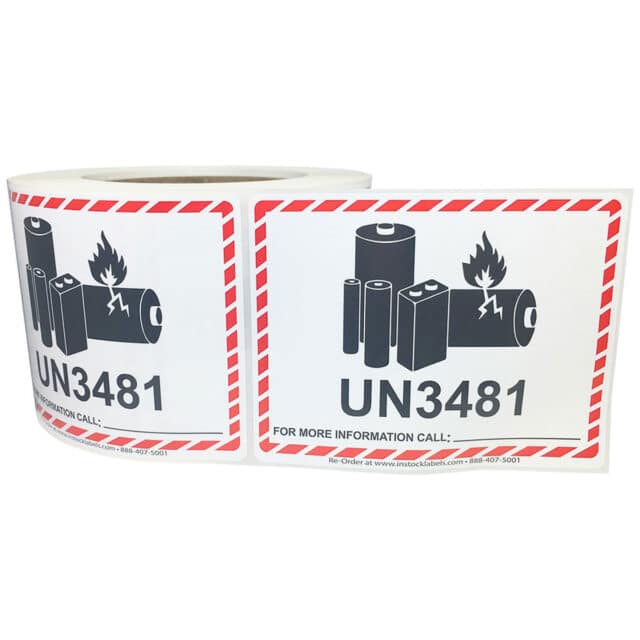 Warehouse UN3481 Caution Lithium Battery Labels - InStockLabels.com
