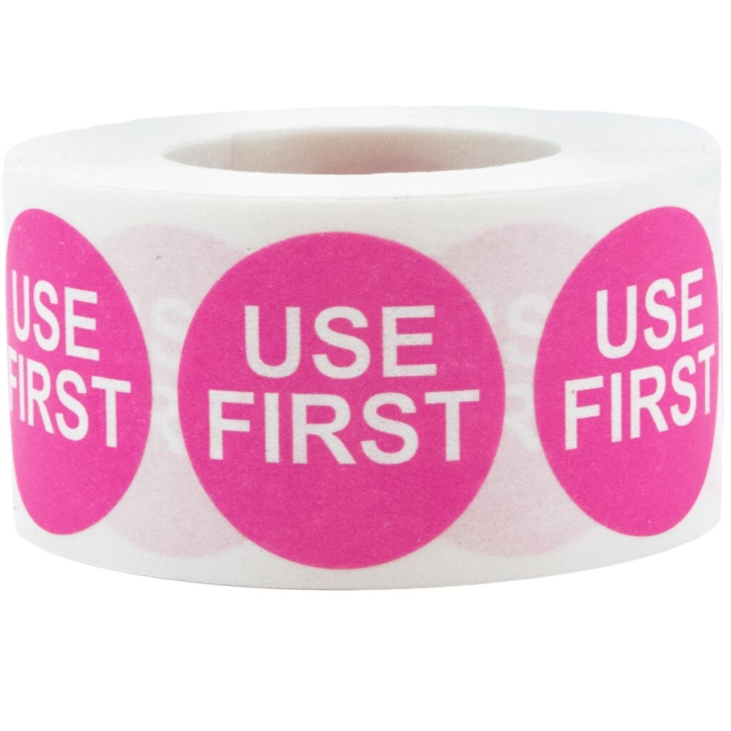 Use First Dissolvable Pink Labels 1" Round | InStockLabels.com