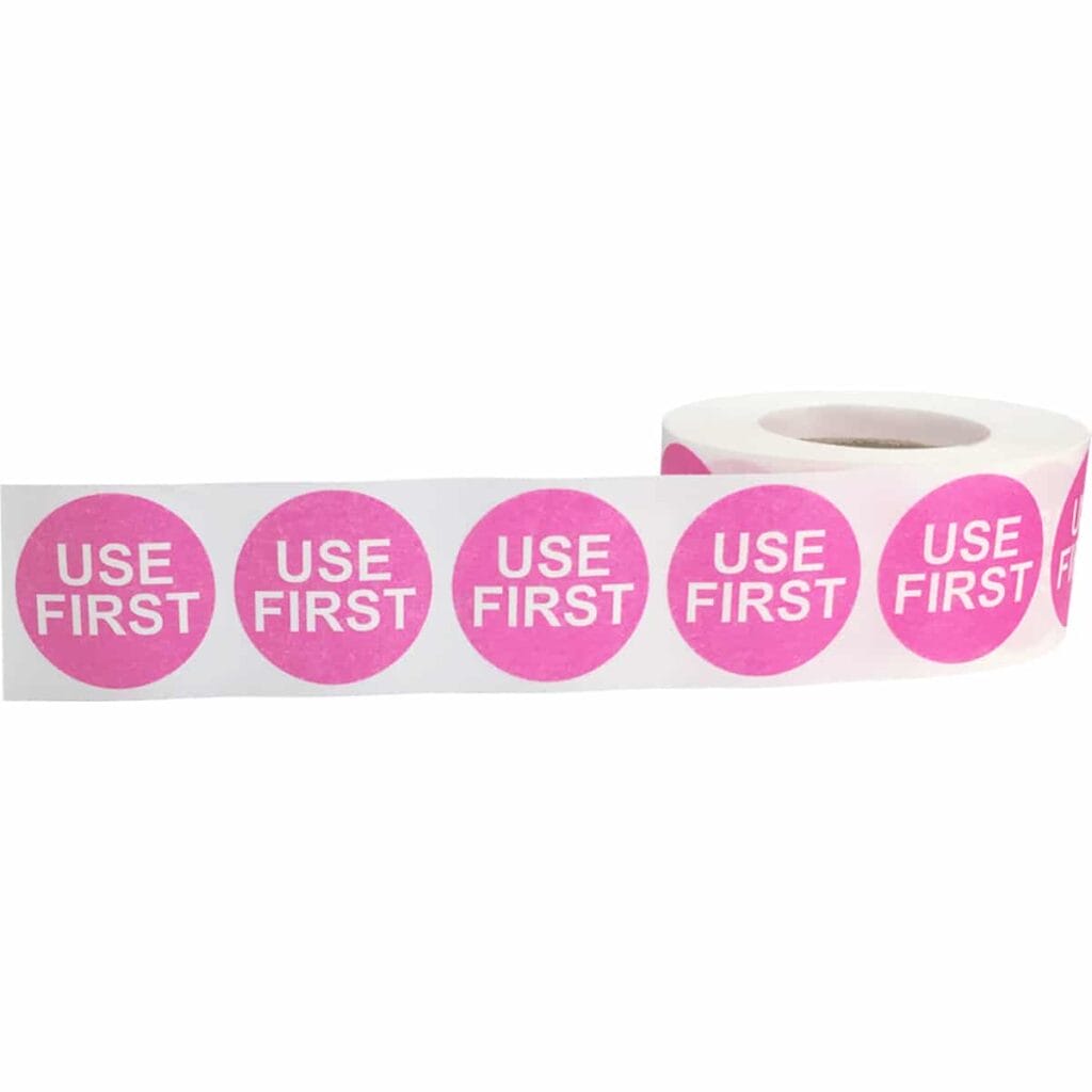 Use First Dissolvable Pink Labels 1" Round | InStockLabels.com