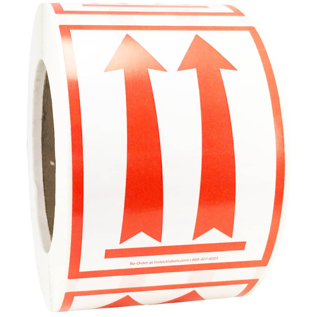 Small Red Up Arrow Labels | 3 x 4" | Shipping Labels | InStockLabels.com