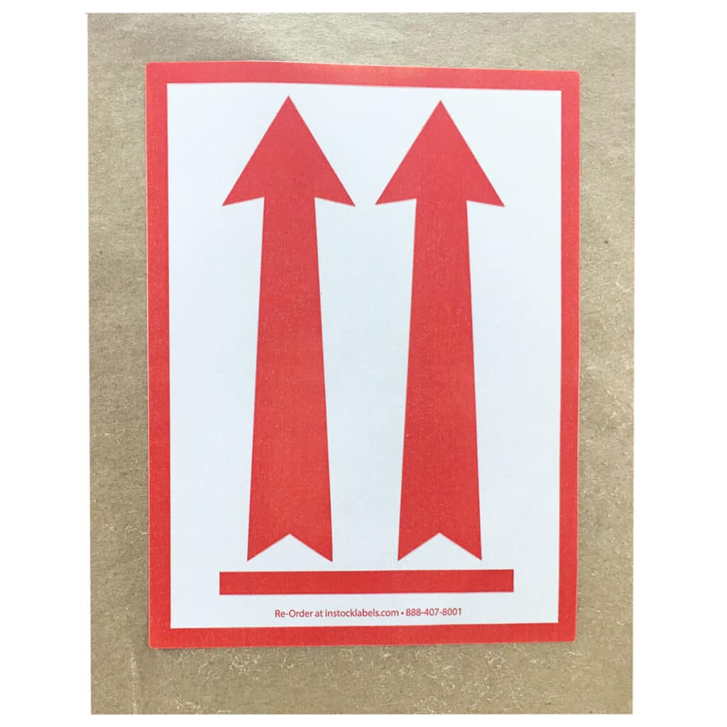 Small Red Up Arrow Labels | 3 x 4" | Shipping Labels | InStockLabels.com