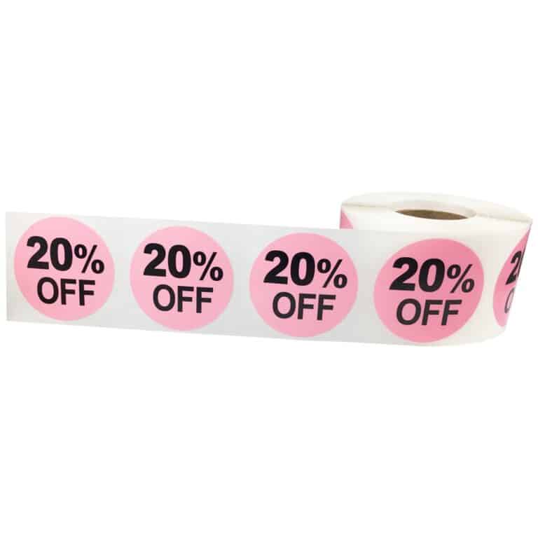 20 Percent Off Labels 1.5" Round | Color Coded | InStockLabels.com