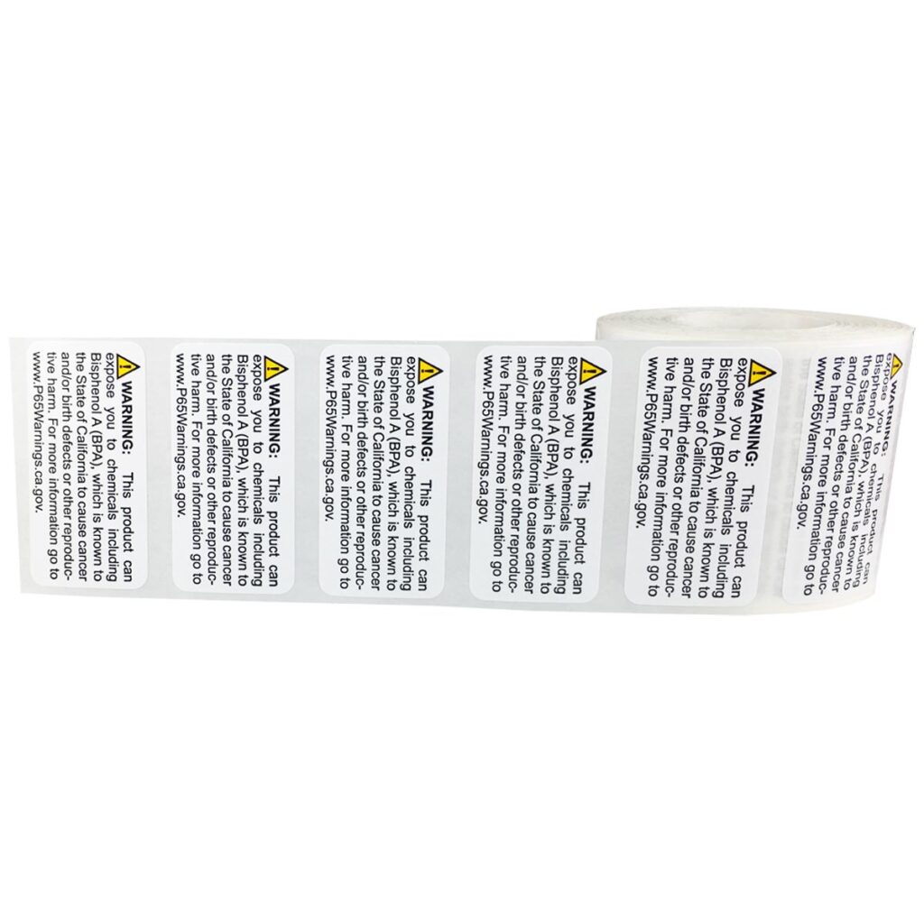 Bisphenol A BPA Warning California Prop 65 Labels | 1" x 2 ...