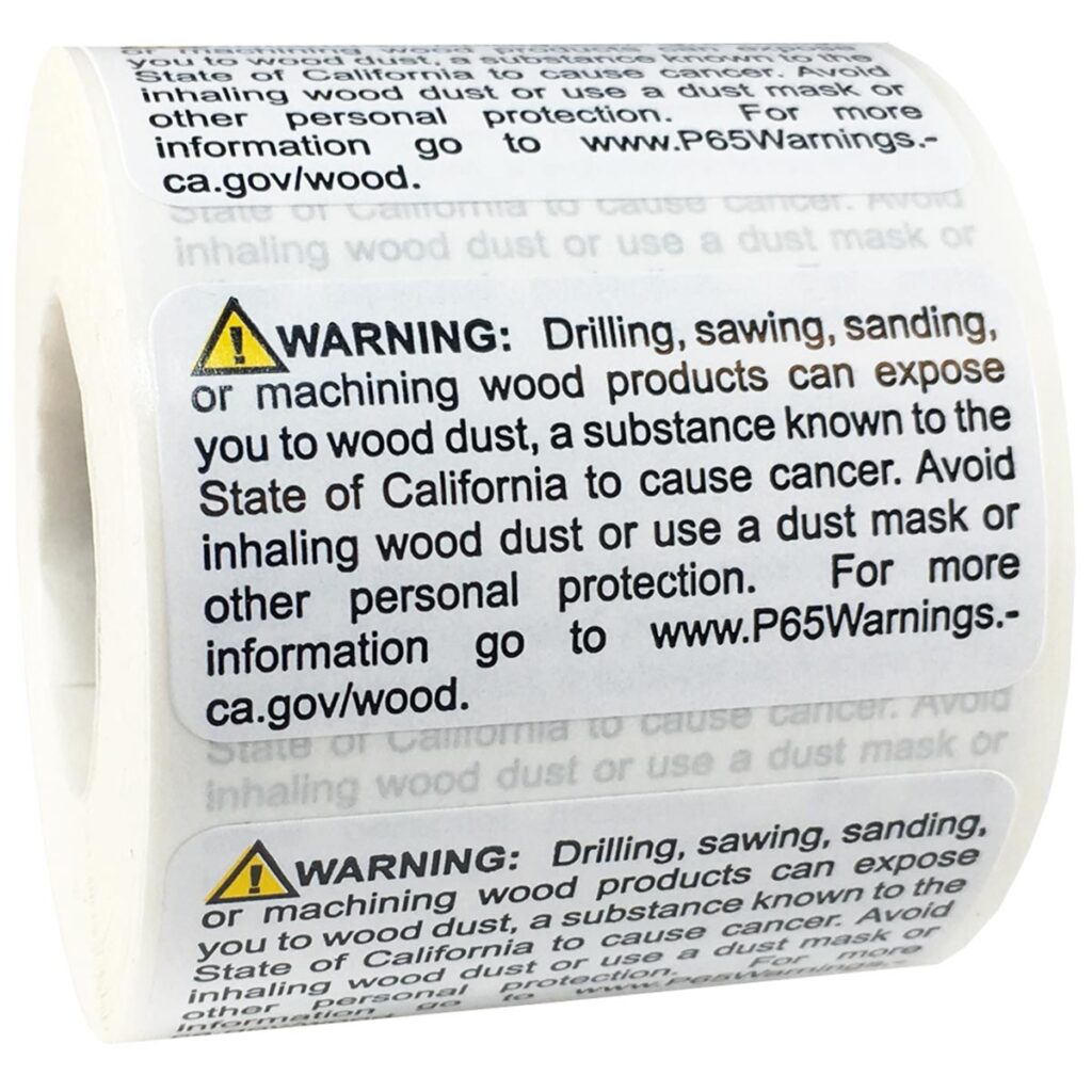 Wood Dust Warning California Prop 65 Labels | 1" x 2" | InStockLabels.com