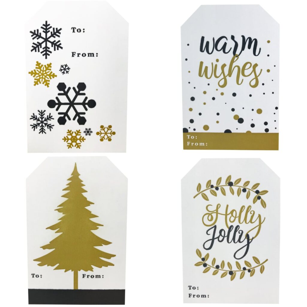 Holly Jolly Warm Wishes Gold and White Holiday Gift Tags ...
