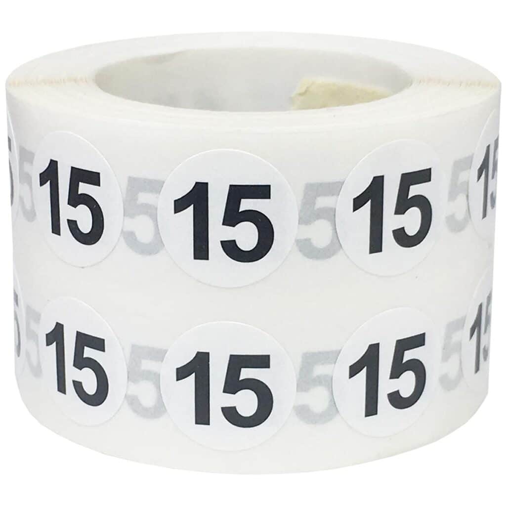 Small Number 15 Stickers 1/2" Round | InStockLabels.com