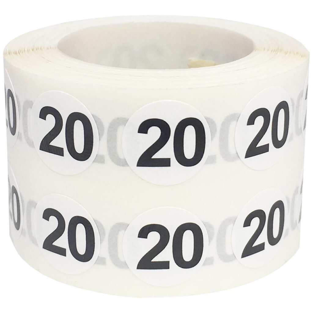 Small Number 20 Stickers 1/2" Round | InStockLabels.com
