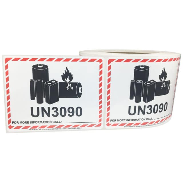 Caution Lithium Battery UN3090 Labels | Battery Warning | InStockLabels.com