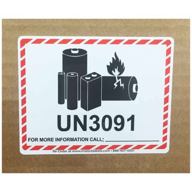 Caution Lithium Battery UN3091 Warning Labels | InStockLabels.com