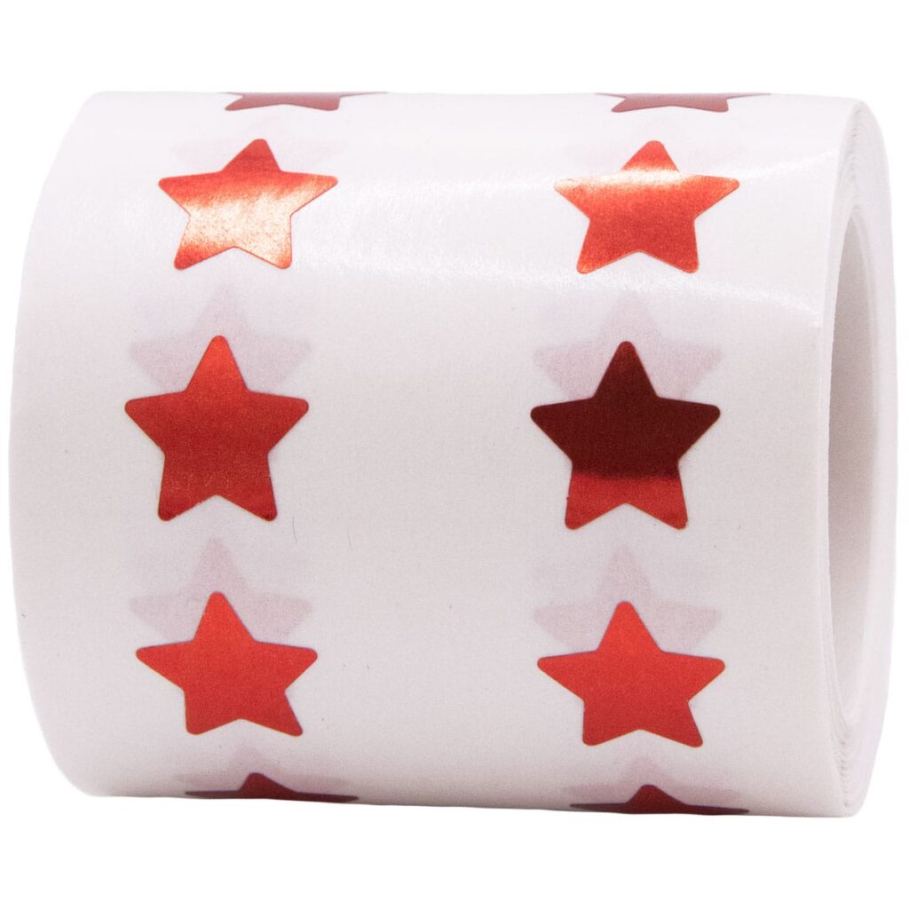 Small Red Holographic 1/2" Star Stickers - InStock Labels