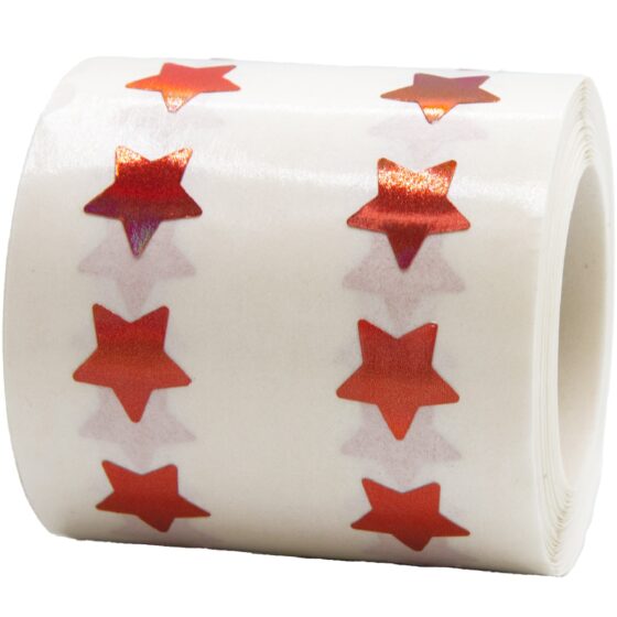 Small Red Holographic 1/2" Star Stickers - InStock Labels