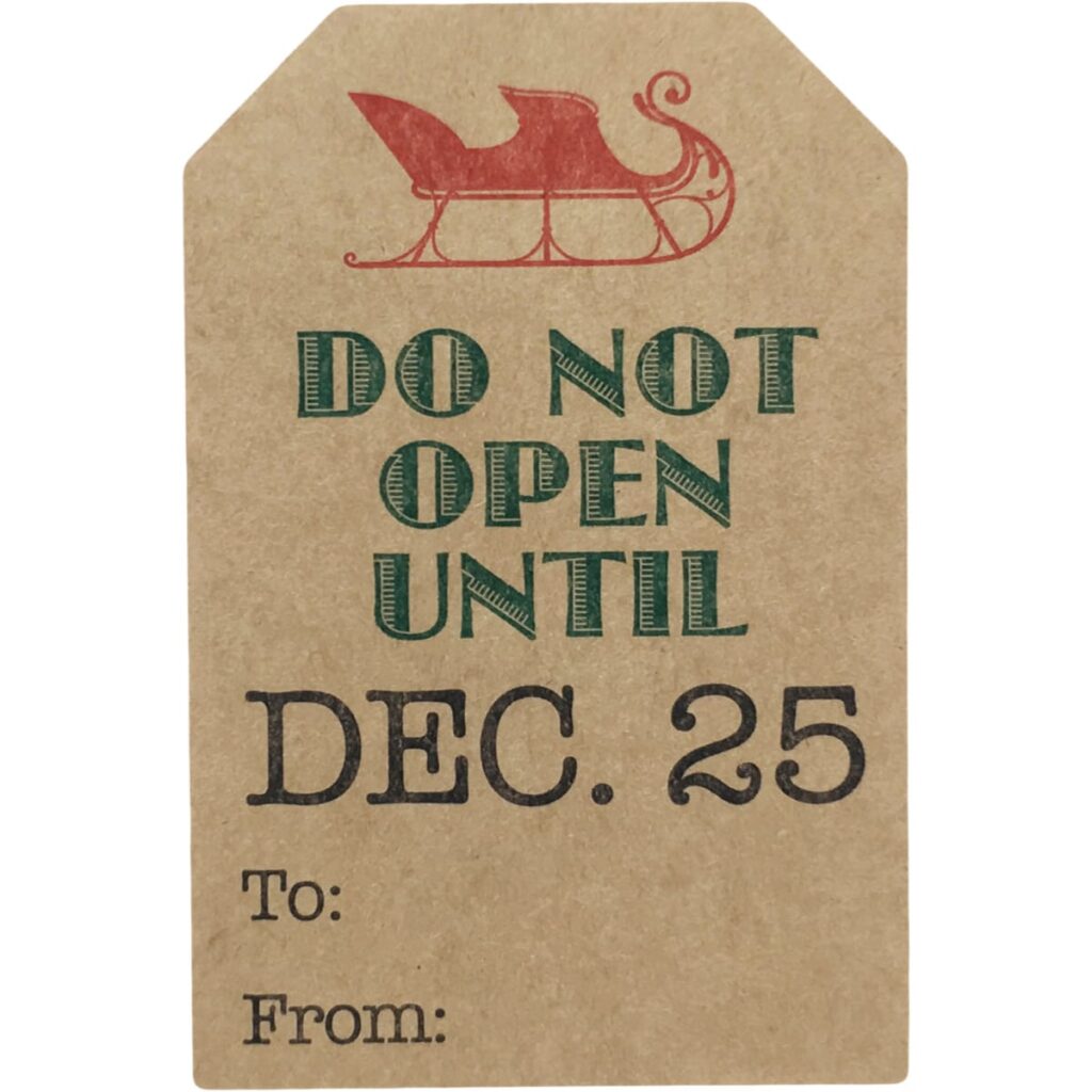 Do Not Open Until Christmas Adhesive Kraft Gift Tags | InStockLabels.com