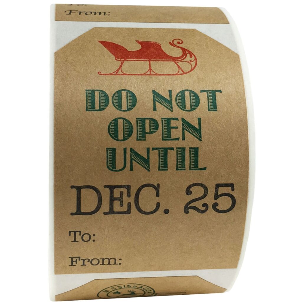 Do Not Open Until Christmas Adhesive Kraft Gift Tags | InStockLabels.com