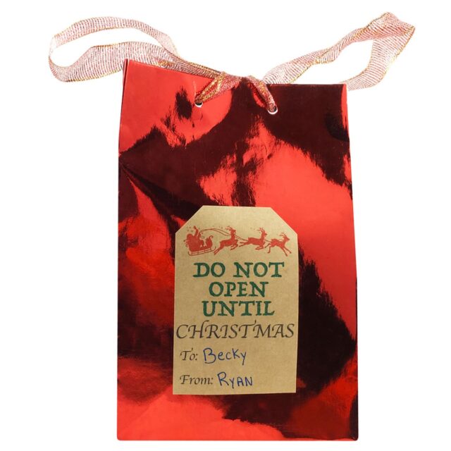 Do Not Open Until Christmas Adhesive Kraft Gift Tags | InStockLabels.com