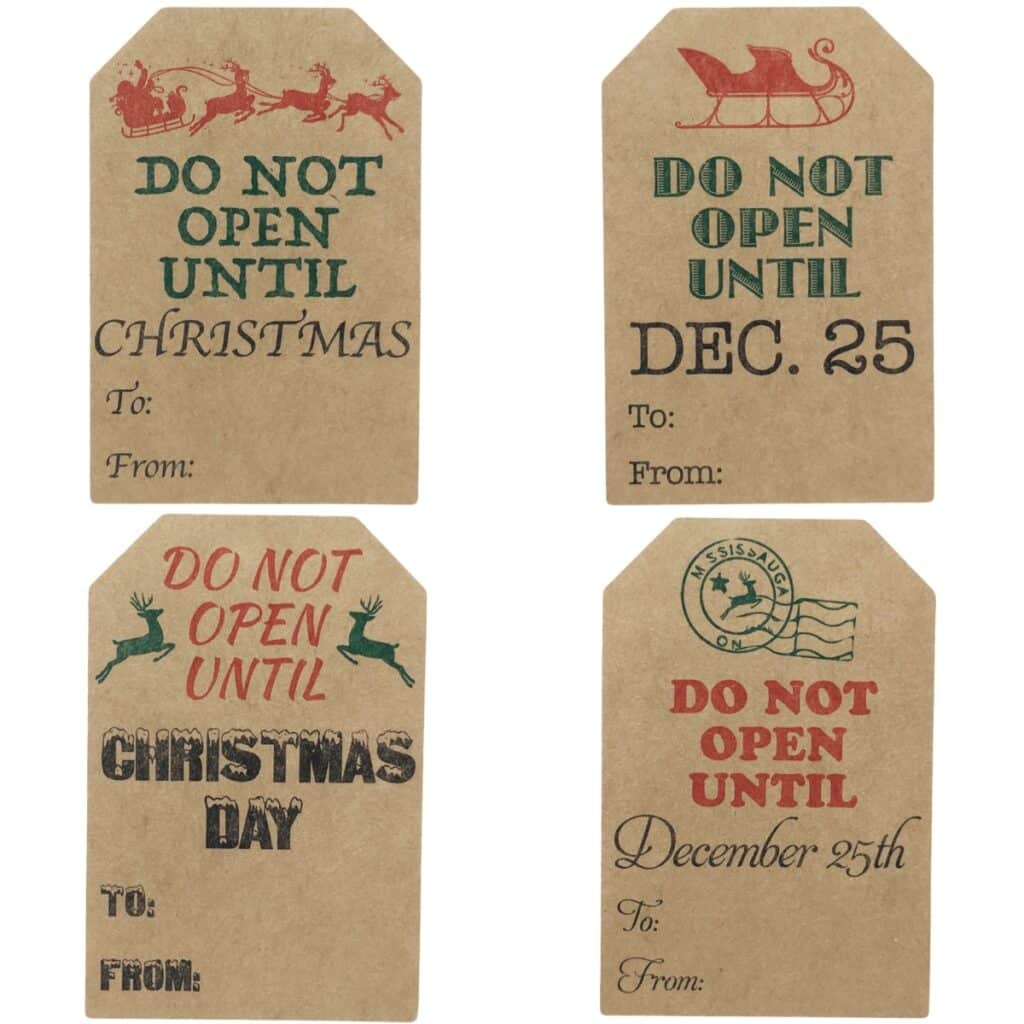 Do Not Open Until Christmas Adhesive Kraft Gift Tags | InStockLabels.com