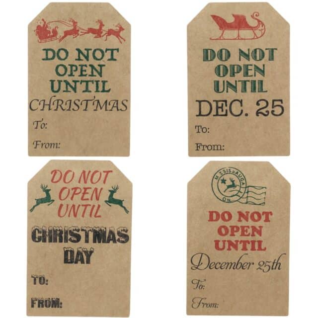 Do Not Open Until Christmas Adhesive Kraft Gift Tags | InStockLabels.com