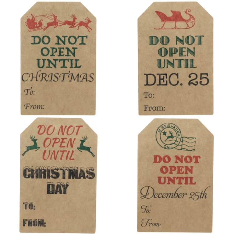 Do Not Open Until Christmas Adhesive Kraft Gift Tags | InStockLabels.com