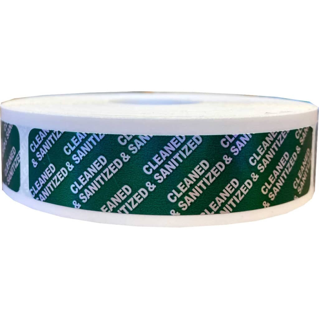 Green Cleaned And Sanitized Tamper Labels | 2" X 4" | InStockLabels.com