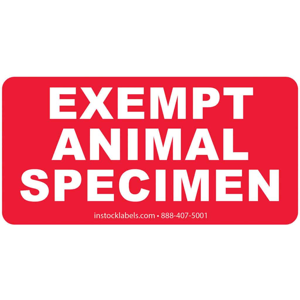 Exempt Animal Specimen Warning Labels | 1.5" x 3" | InStockLabels.com