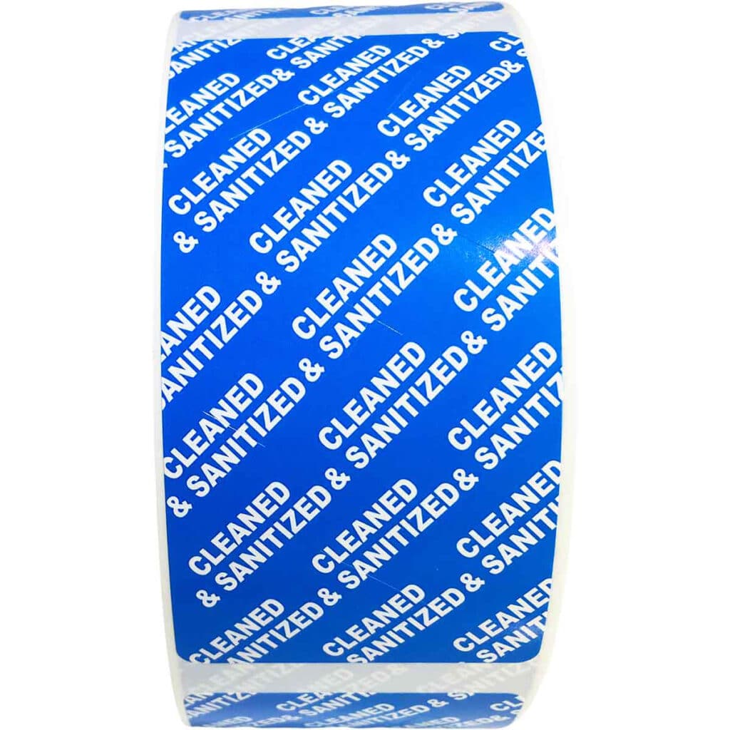 Blue Cleaned And Sanitized Tamper Labels | 2" X 4" | InStockLabels.com