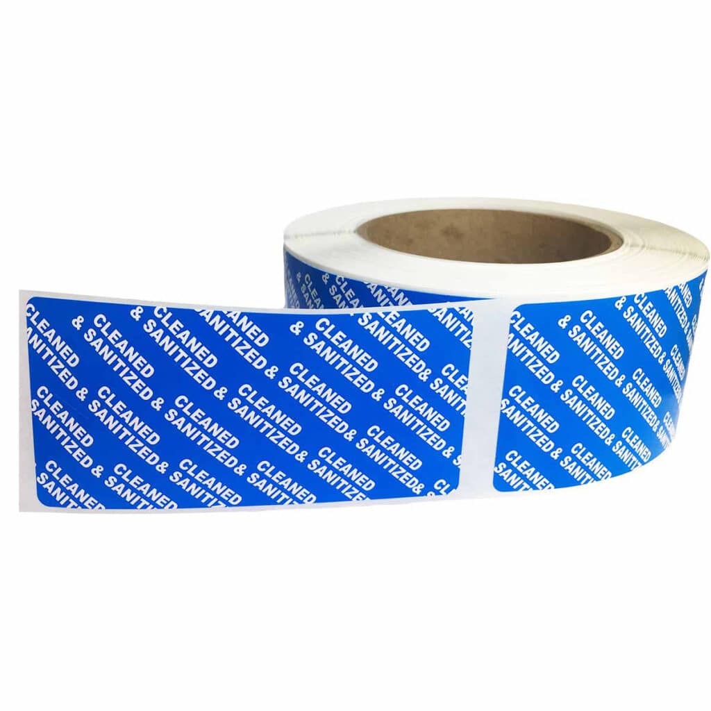 Blue Cleaned And Sanitized Tamper Labels | 2" X 4" | InStockLabels.com