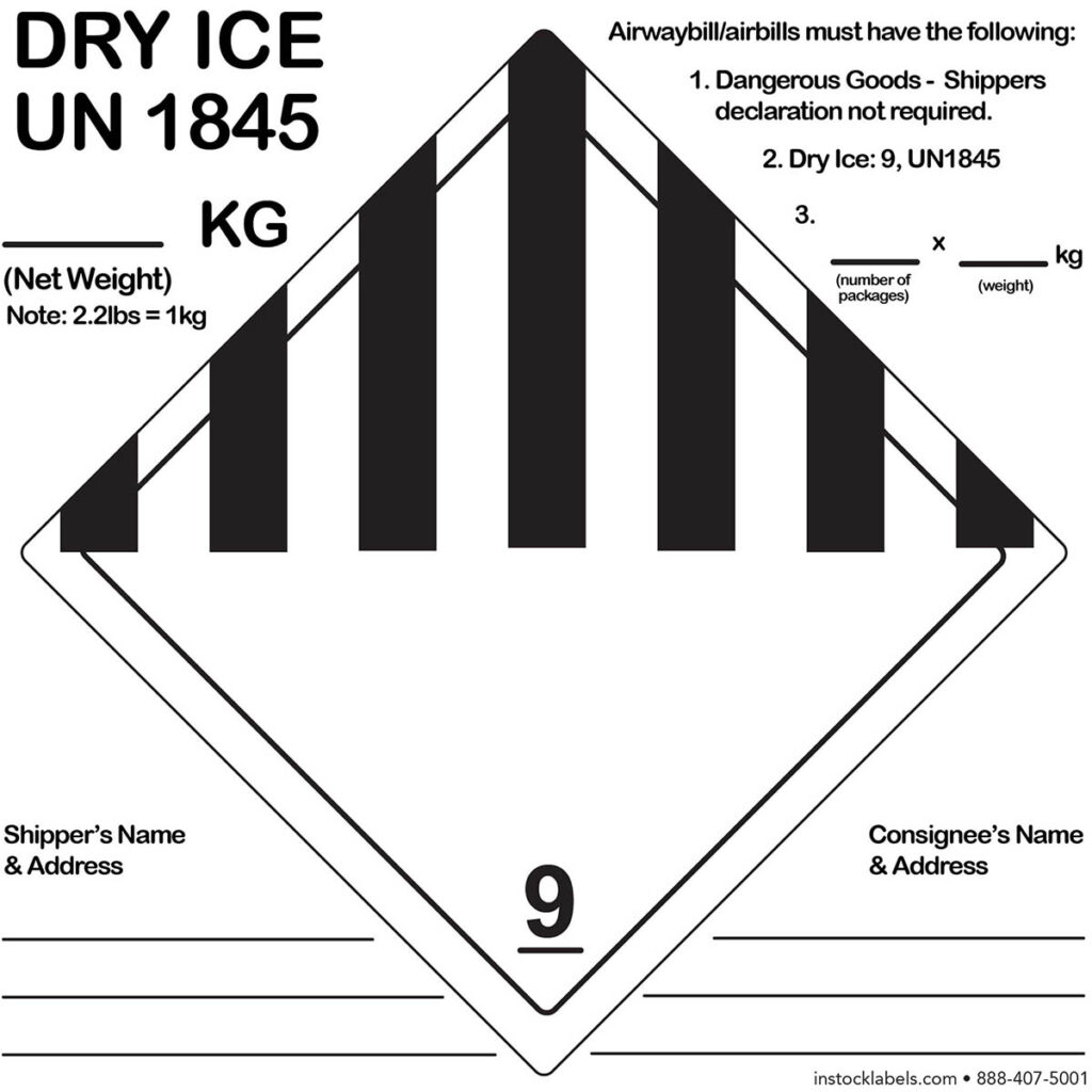 Dry Ice UN1845 Class 9 Warning Labels - InStockLabels.com