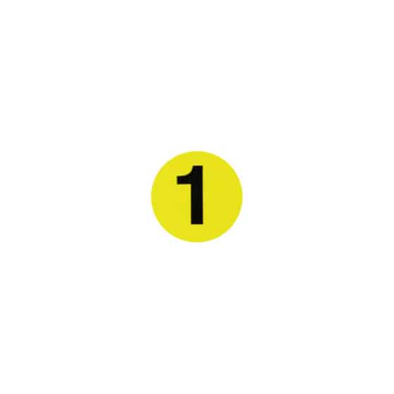 Number 1 Labels | Yellow and Black Small 1/2″ Round | InStockLabels.com