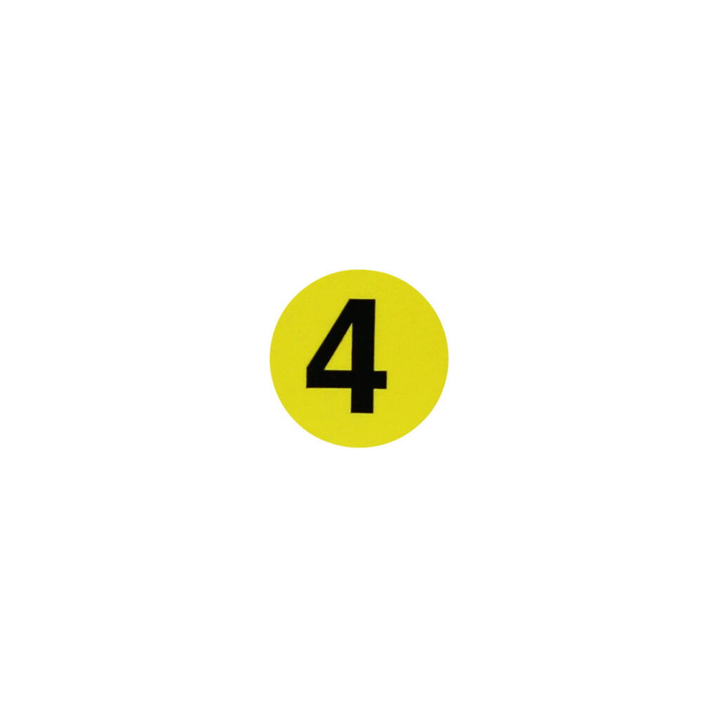Number 4 Labels | Yellow and Black Small 1/2″ Round | InStockLabels.com