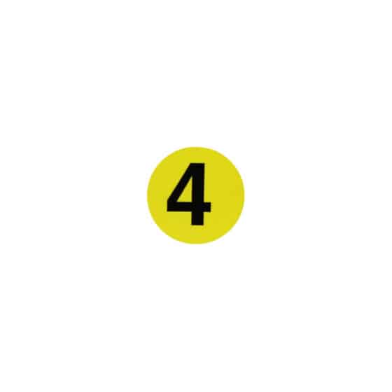 Number 4 Labels | Yellow and Black Small 1/2″ Round | InStockLabels.com