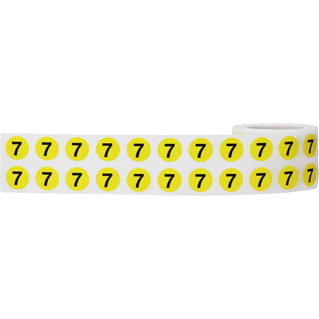 Number 7 Labels | Yellow and Black Small 1/2″ Round | InStockLabels.com