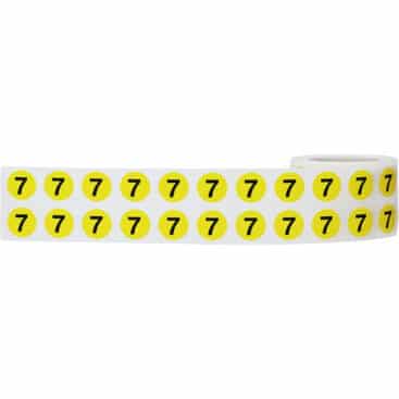 Number 7 Labels | Yellow and Black Small 1/2″ Round | InStockLabels.com