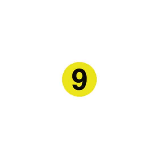 Number 9 Labels | Yellow and Black Small 1/2″ Round | InStockLabels.com