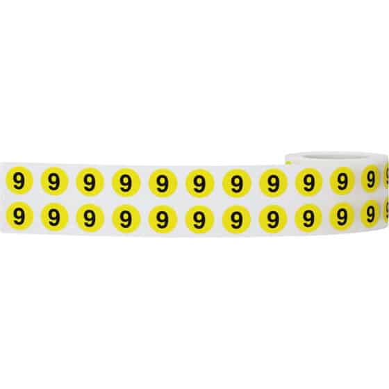 Number 9 Labels | Yellow and Black Small 1/2″ Round | InStockLabels.com