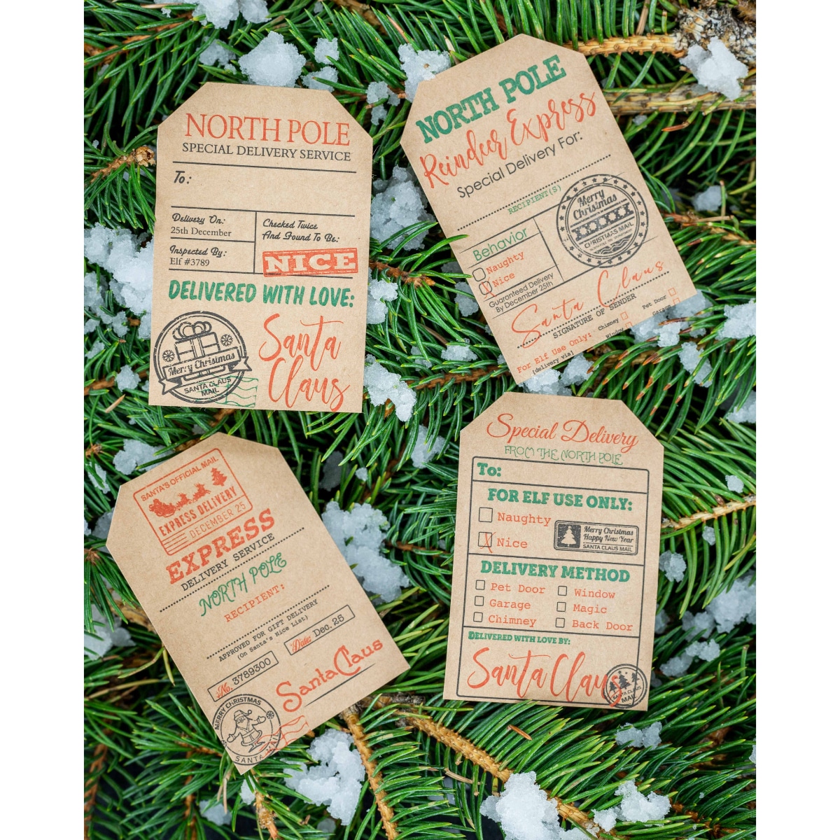 Santas North Pole Christmas Gift Tags Kraft | InStockLabels.com