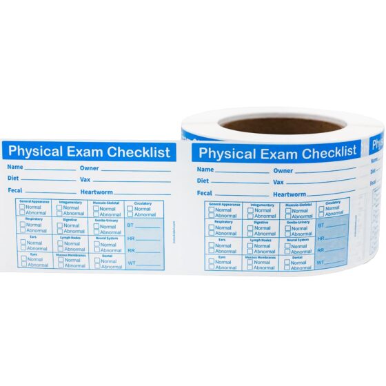 Pet Physical Exam Checklist Veterinarian Labels - InStockLabels.com