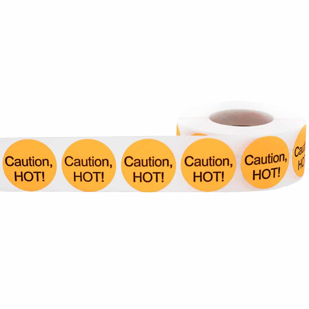Caution, Hot! 1" Round Deli Labels QTY 500 | InStockLabels.com
