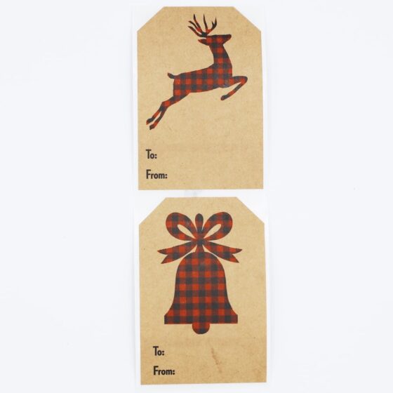 Christmas Plaid Gift Tags Adhesive Kraft Holiday Tags - InStockLabels.com