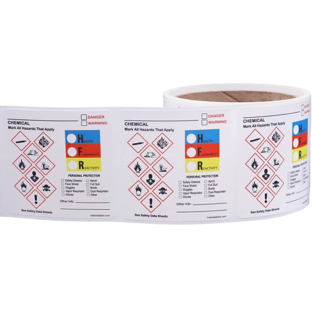 NFPA Chemical DOT Hazmat HMIS Labels for PPE QTY 100 - InStockLabels.com