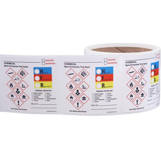 NFPA Chemical DOT Hazmat HMIS Labels for PPE QTY 100 - InStockLabels.com