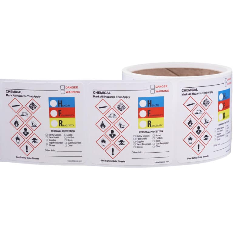 NFPA Chemical DOT Hazmat HMIS Labels for PPE QTY 100 - InStockLabels.com