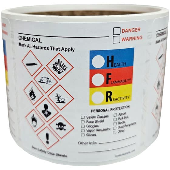 NFPA Chemical DOT Hazmat HMIS Labels for PPE QTY 100 - InStockLabels.com