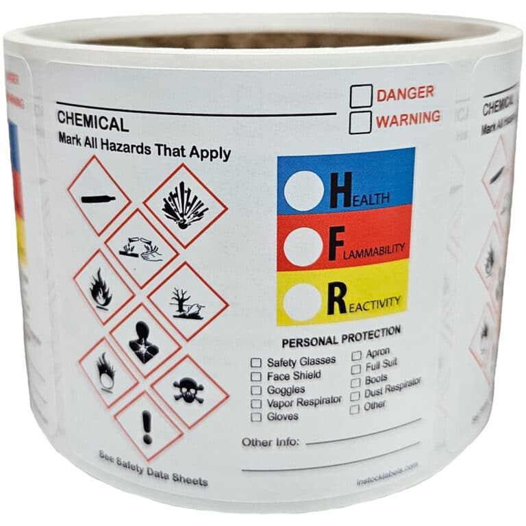 NFPA Chemical DOT Hazmat HMIS Labels for PPE QTY 100 - InStockLabels.com